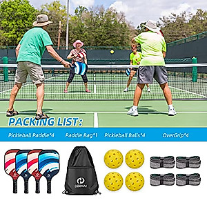 DeeHai Pickleball Paddles Pickleball Set Pickleball Rackets, Quiet Pickleball Raquette Set of 4 with 1 Portable Pickleball Bag, 4 Pickleball Balls & 4 Grip Tapes, Polypropylene Honeycomb Core