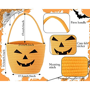 Teenyyou Halloween Trick or Treat Basket with Handle Cute Halloween Bucket Cotton Rope Woven Candy Bag Pumpkin Witch Cat Pig Storage Basket for Halloween Party Favor(3 Packs,Mixed Style)