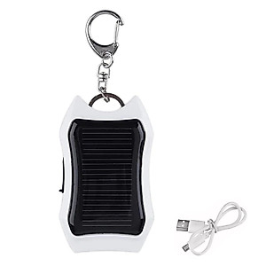 Pssopp Solar Portable Mini Power Bank LED Flashlight USB Battery Pack Keychain for Outdoor Emergency Phone Charging (White)