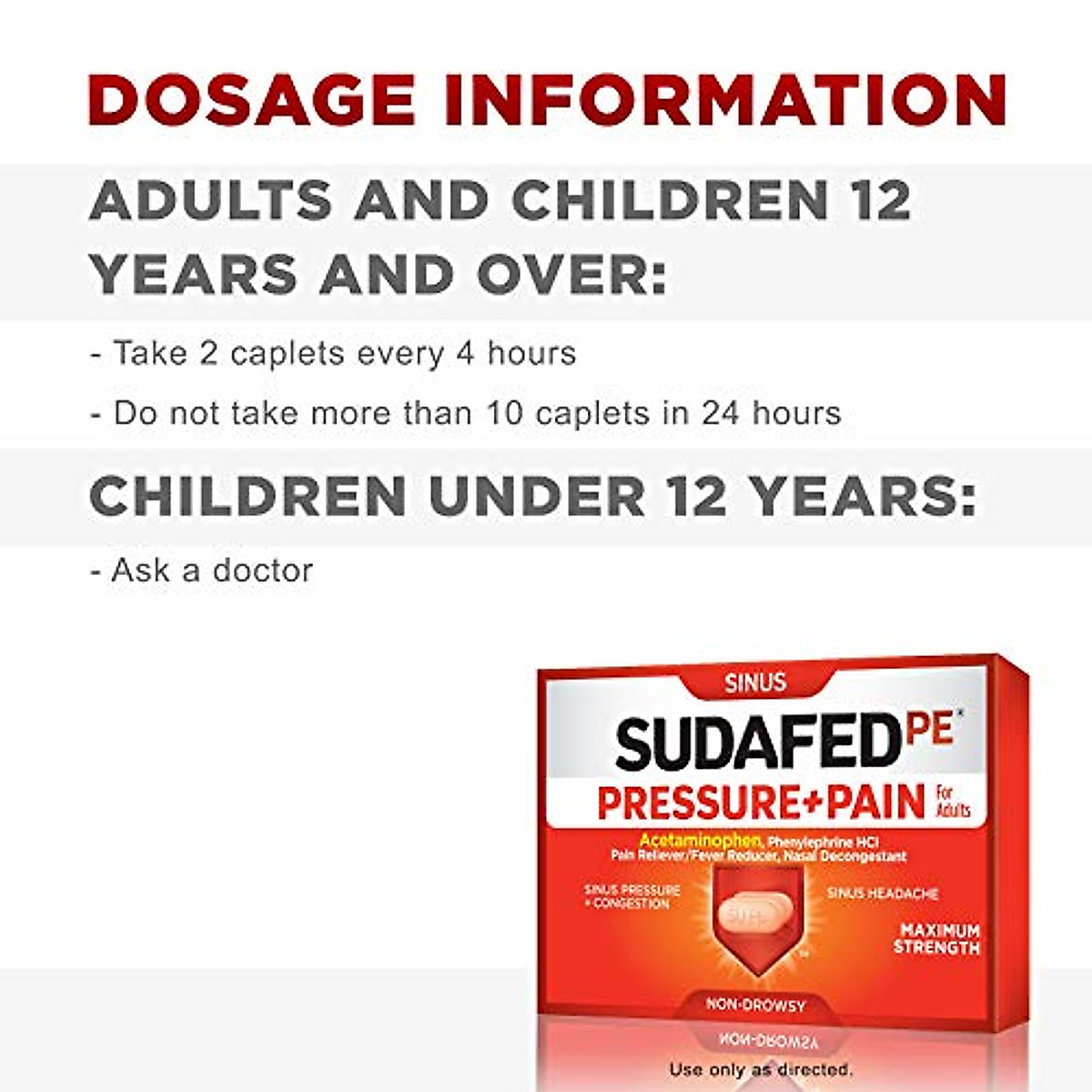 Sudafed PE Sinus Pressure + Pain Relief Maximum Strength Non-Drowsy Decongestant, 24 Count