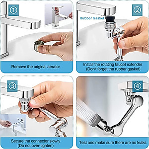 1080°+360° Kitchen Bathroom Swivel Faucet Extension,3 Different Threads of 20/22/24mm,2 Water Outlet Modes,Universal Large-Angle Splash Filter Faucet