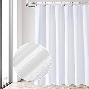PEDBANRO White Shower Curtain - Waffle Weave Textured Fabric Shower Curtains for Bathroom, Machine Washable Waterproof Soft Cloth & Hotel Quality, Rust Resistant Grommets Weighted Bottom Hem, 72x72
