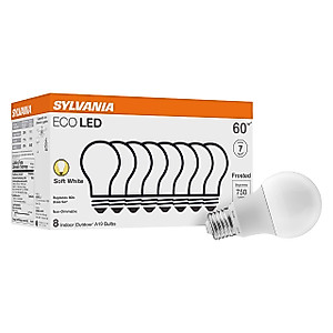 SYLVANIA ECO LED Light Bulb, A19 60W Equivalent, Efficient 9W, 7 Year, 750 Lumens, 2700K, Non-Dimmable, Frosted, Soft White - 8 Count (Pack of 1) (40821)