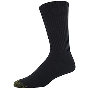 GOLDTOE Men's 656S Cotton Crew Athletic Socks, Multipairs, Black (6-Pairs), X-Large