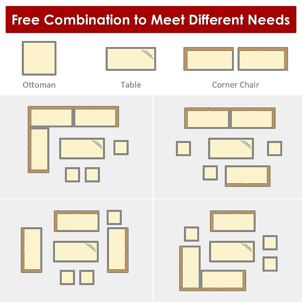 Tangkula 7 Pieces Patio Furniture Set, Outdoor Sectional Rattan Sofa Set with Cushions, All Weather Wicker Conversation Couch Set w/Dining Table & Ottomans for Backyard Garden Poolside