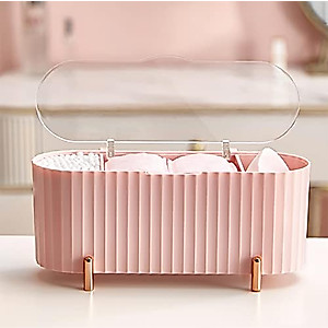 FKOG Pink Qtips Holder, Multi-functional Bathroom Storage Organizer, Detachable 3 Grids Separate Cotton Swabs Dispenser for Cotton Ball Cotton Pads Swabs Ball Floss (Pink)