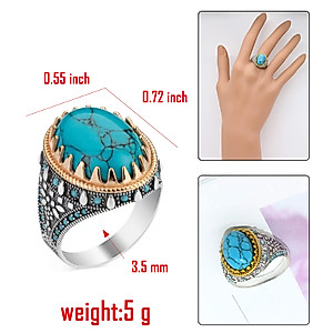 Retro Simulated Oval Turquoise Statement Ring Uniquely Stylish Gothic Hip Hop Punk Promise Crystal Cocktail Ring Party Jewelry Gifts for Women Gold Silver Two Tone