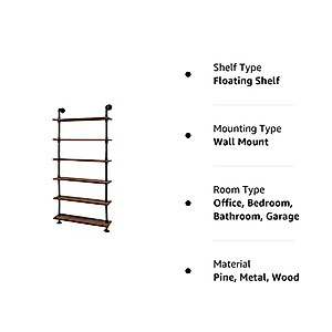 Diwhy Industrial Pipe Shelves Rustic Modern 36" W Wood Ladder Bookcase with Metal Frame,Pipe Wall Shelf,Wood Storage,Home Decor,Display Shelving,Retro Floating Wood Shelving,6 Layer Bookshelf (36" W)