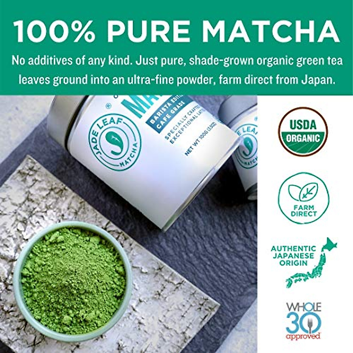 Jade Leaf Matcha Organic Green Tea Powder - Barista Edition - Ceremonial Grade For Cafe Quality Tea & Lattes - Authentic Japanese Origin (1 Pound Pouch)