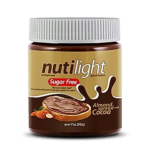 Nutilight, Sugar Free/No sugar Added/Protein+, Hazelnut/Almond Spread, Keto and Diabetic Friendly, Low Net Carb, Non-GMO, Gluten Free, Naturally Sweetened with Stevia. (Almond Spread with Cocoa)