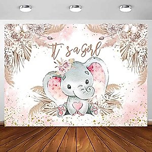 Sensfun Boho Elephant Baby Shower Backdrop for Girl Blush Pink Pampas Grass It's a Girl Elephant Little Peanut Baby Shower Decorations Photography Background Cake Table Photoshoot Props 7x5ft