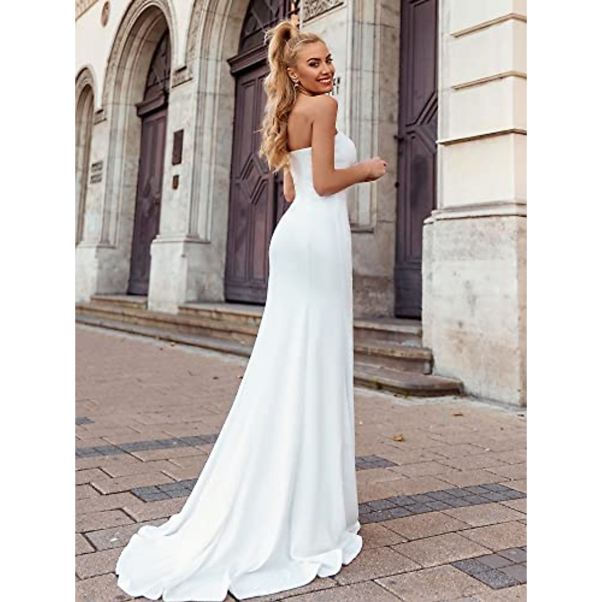Ever-Pretty Women's Sweetheart Off-Shoulder Sleeveless Wedding Dresses for Bride with Sweep Train White US4