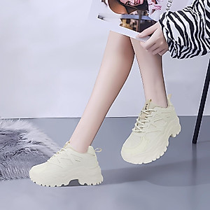 Niluber Chunky Sneakers for Women Platform White Mesh Dad Walking Shoes Comfortable Breathable Casual Fashion Running Shoes(Beige,11)