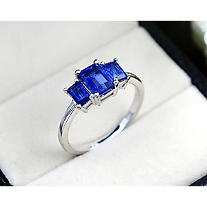 Solid 925 Sterling Silver 7X5 MM Pear Natural Kyanite Gemstone January Birthstone Wedding Ring For Bridal Gift For Her (Rhodium Plated Silver, 6)