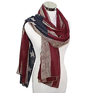 REINDEAR Vintage American Flag Patriotic Shawl Scarf (Khaki)