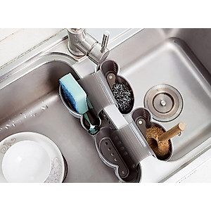 Sink Caddy Sponge Holder, Kitchen Sink Saddle Protector Caddy, Over the Sink Sponge Holder, Faucet Caddy Kitchen Organizer (1 Pack, Gray)