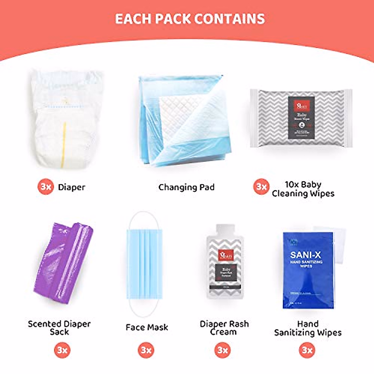 Maki's Disposable Diaper Changing Kit to Go | Contains 3 Individual Packs | Perfect for Travel | Portable Baby Changing Essentials (Size 3)
