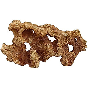 Large Beige Artificial Rock with Holes Formation for Aquariums 16 Inches Long, Aquascape Large Resin Boulder Fish Tanks, Reptile & Aquatic Habitat Safe