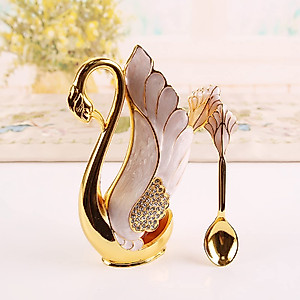 GLOGLOW Swan Base Holder, Innovative Gold Smoother Edges Swan Base Holder Coffee Dinnerware Set with Forks Spoons for Bistros Bars Amily (Golden White Spoons)