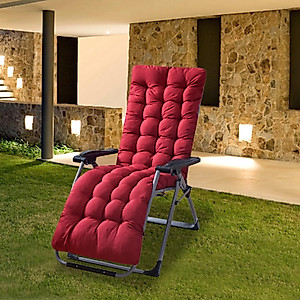 KOCASO 67x22in Chaise Lounger Cushion Bench Patio Recliner Rocking Chair Sofa Mat Deck Chair Cushion Indoor Outdoor Furniture Pat with 6 Ties & 1 Non-Slip Top Cover, Red (Only A Cushion)