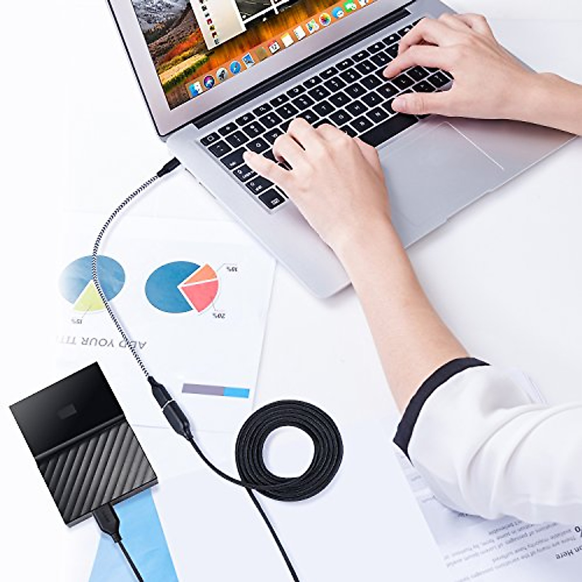 OKRAY USB Extension Cable 10FT, 2 Pack Nylon Braided USB 2.0 Extender Cable Cord - A Male to A Female with Gold-Plated Connector Compatible for USB Flash Drive, Mouse, Keyboard, Printer (Black Black)