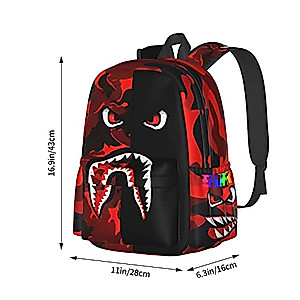 Vkaxopt Backpack Shark Teeth Camo Backpacks Travel Laptop Daypack Big Capacity Bookbag Fashion Durable for Men and Women,One Size