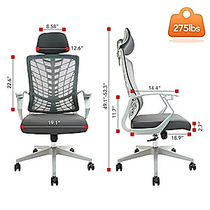 CLATINA Ergonomic High Swivel Executive Chair with Adjustable Height Fabric Headrest Lumbar Support and Mesh Backrest for Home Office, Grey 1 Pack