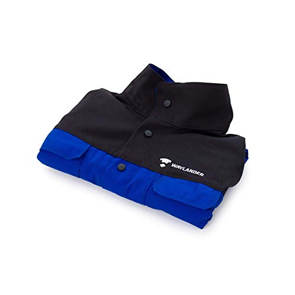 Waylander Flame Resistant FR Cotton Welding Jacket with Snap Button Front and Wrist Closures - Black/Blue (MEDIUM)