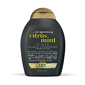 OGX Mens 3 in 1 Shampoo + Conditioner + Body Wash, Invigorating Citrus Mint, 13oz