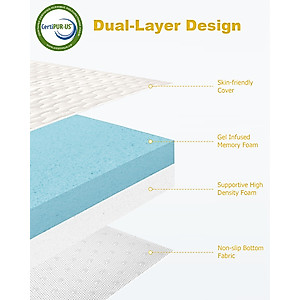 Slumbrae [Full XL] Mattress Topper, 4" Memory Foam Mattress Topper with Ultra Soft Cover & Corner Straps, CertiPUR-US Certified, Gold