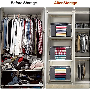 Clothing Storage Bag,3 Pack Large Capacity Clothes Storage Bag Organizer with Reinforced Handle Thick Fabric for Comforters,Storage Bin Blankets,Bedding,Foldable with Sturdy Zipper,Clear Window, 90L,Grey