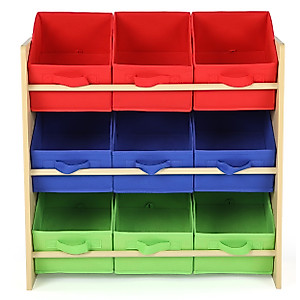 Humble Crew Kids Toy Organizer with 9 Fabric Storage Bins, 24" Tall, Primary