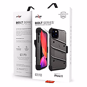 ZIZO Bolt Series iPhone 11 Pro Case - Heavy-Duty Military-Grade Drop Protection w/Kickstand Included Belt Clip Holster Tempered Glass Lanyard - Gun Metal Gray