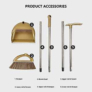 Broom And Dustpan For Home,Upgrade Long Handle Broom With Stand Up Dustpan Combo Set,Broom And Dustpan Set,Long Handle Dust Pan And Broom Heavy Duty Broom With Dustpan Combo Set For Home Kitchen