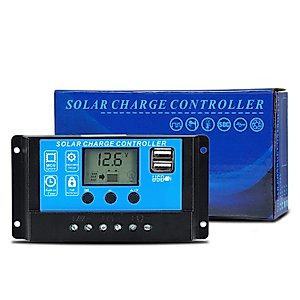 GCSOAR Solar Charge Controller 10A 12V/24V Solar Panel Battery Auto Paremeter Adjustable LCD Display PWM Regulator with Dual USB Port