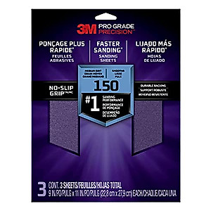 3M Pro Grade No-Slip Grip Advanced Sandpaper, 9 X 11-in, 150 Grit, 3/Pack, 25150P-G