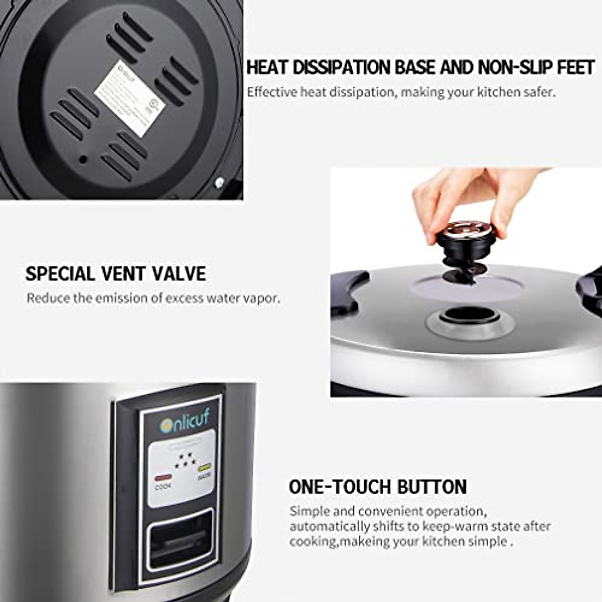 Onlicuf Commercial Electric Stainless Steel Rice Cooker 60-Cup Cooked (30-Cup UNCOOKED) 1350W for Restaurant