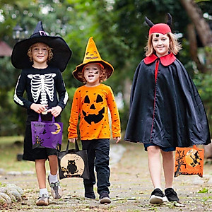 Halloween Treats Bags Party Favors - 30 pack Non-Woven Halloween Tote Gift Bags for Kids Trick or Treat Bags with 54 pcs Tattoos, Reusable Candy Bags Goodie Bag for Halloween Party Supplies(6 Pattern)