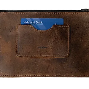 Hide & Drink, Rectangular Zippered Handbag for Women with Card Slot, Female Purse, Full Grain Leather, Handmade, Bourbon Brown