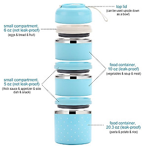 TiLeMiun 3-Tier Thermal Lunch Box For Food, Portable Insulated Lunch Container, Stackable Bento Lunch Box For Aldults To Work, Leakproof Stainless Steel Food Container With Bag & Utensils (Blue 71oz)