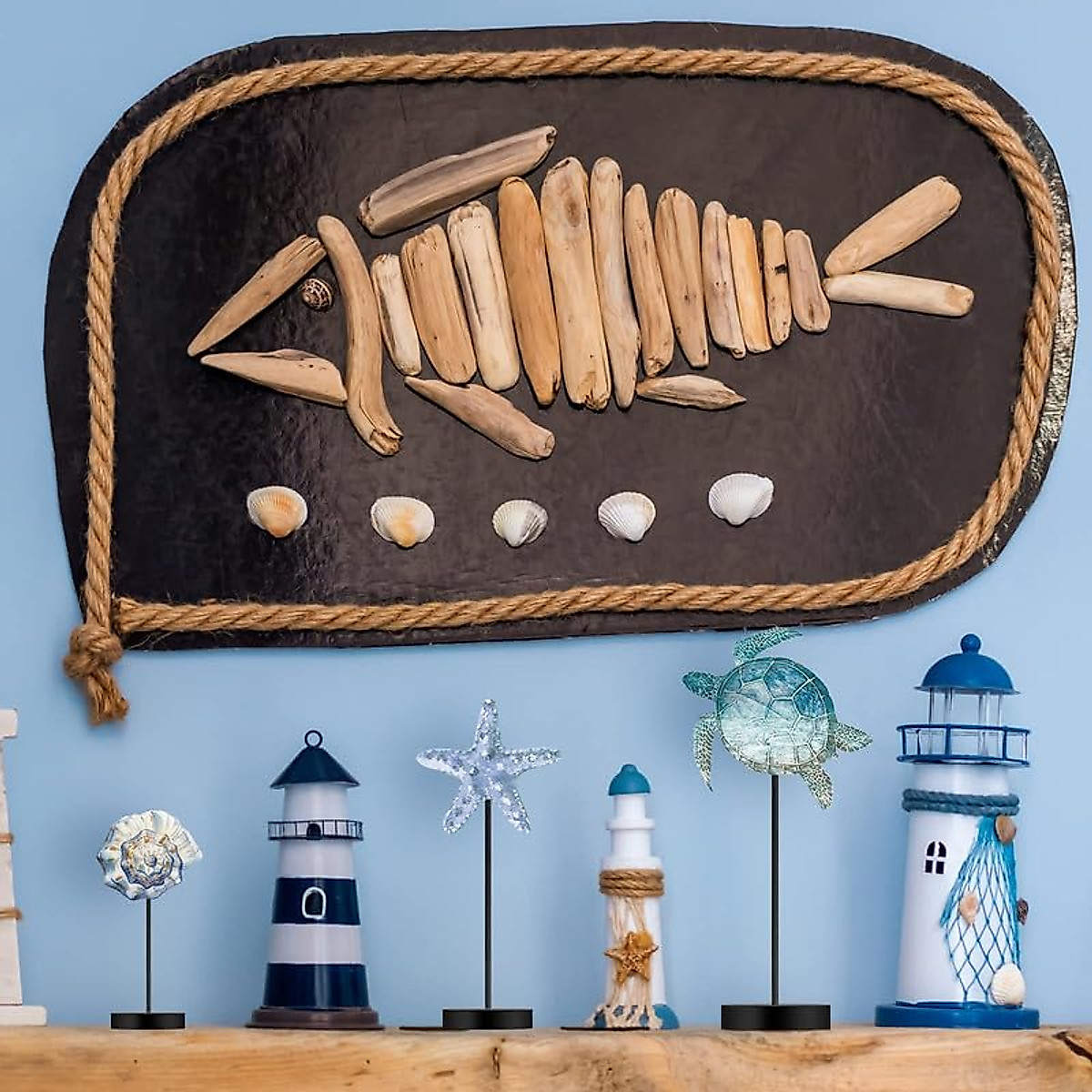 Maitys 3 Pcs Summer Ocean Tabletop Decor Standing Sea Turtle Lemon Ladybug Easter Bunny Block Wooden Table Centerpiece Sign Coastal Beach Nautical Table Decor for Home Kitchen(Ocean)