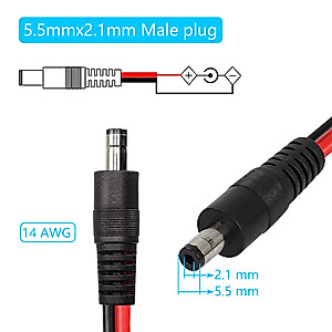 CERRXIAN DC5521 Power Pigtails Cable,1 FT 14AWG 5.5mm x 2.1 mm DC Male Bare Wire Open End Power Wire,DC Supply Repair Cable for CCTV Security Camera LED Strip Light Etc(2-Pack) (0.3m Black)