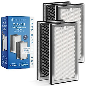Medify MA-15 Genuine Replacement Filter | for Allergens, Wildfire Smoke, Dust, Odors, Pollen, Pet Dander | 3 in 1 with Pre-Filter, H13 HEPA, and Activated Carbon for 99.9% Removal | 2-Pack