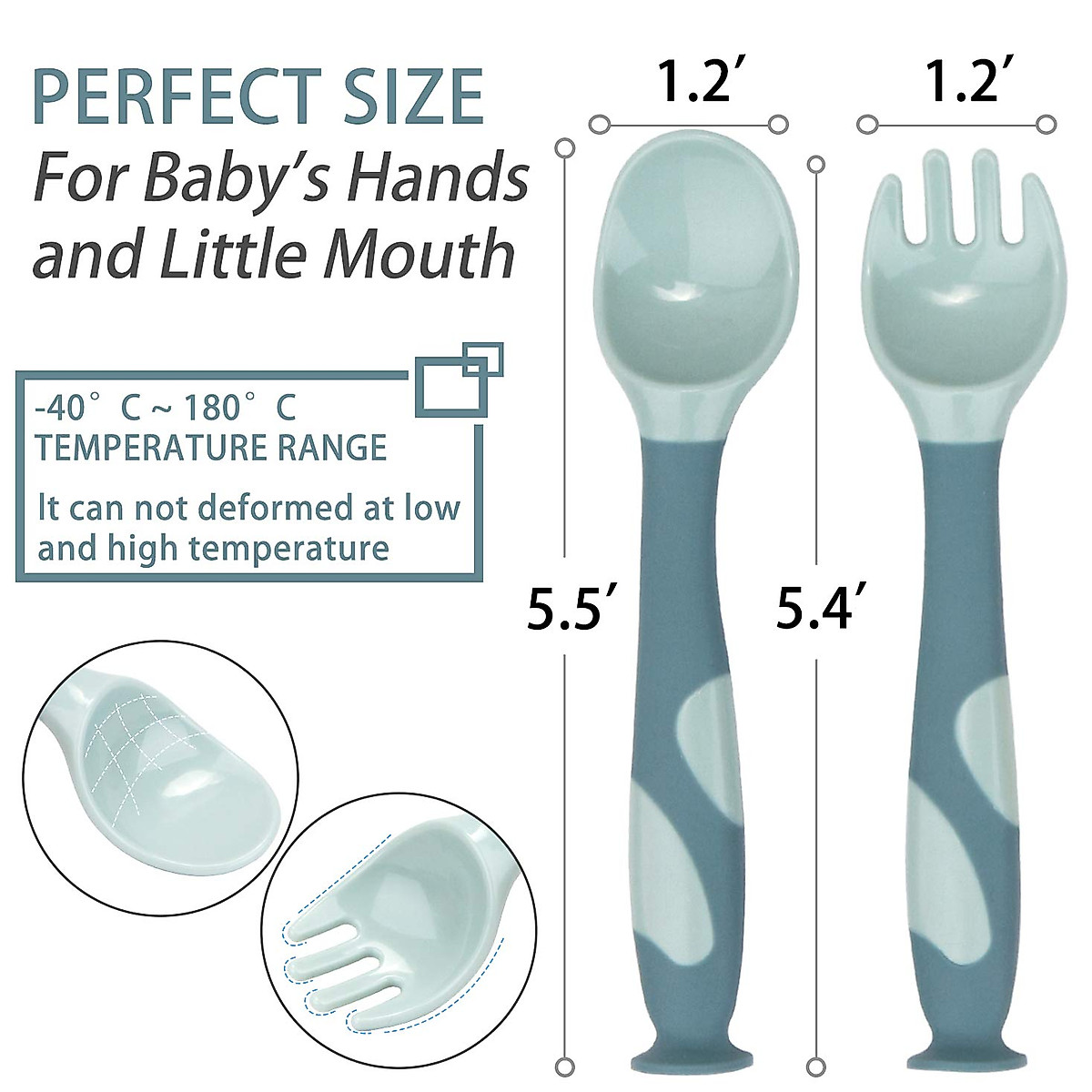Baby Utensils Spoons Forks with Travel Safe Case for Toddler Babies Children Feeding Training Spoon Easy Grip Bendable Perfect Self Feeding Learning Stand Spoon Fork