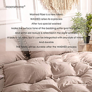 MoonxHome Duvet Cover Set Queen Size Boho Aesthetic Comforter Cover Bed Set Ball Pom Poms Fringe Luxury 100% Super Soft Microfiber 3 Piece Duvet Cover Set Includes 2 Pillow Shams Tawny