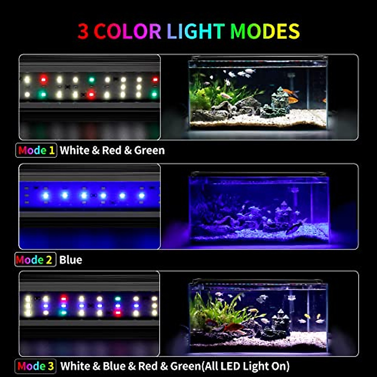 fishkeeper 22W LED Aquarium Light Full Spectrum Planted Fish Tank Light, 10 Levels of Brightness Adjustable 24/7 Mode with Timer Aluminum Alloy Shell Extendable Brackets for 18-24 inch