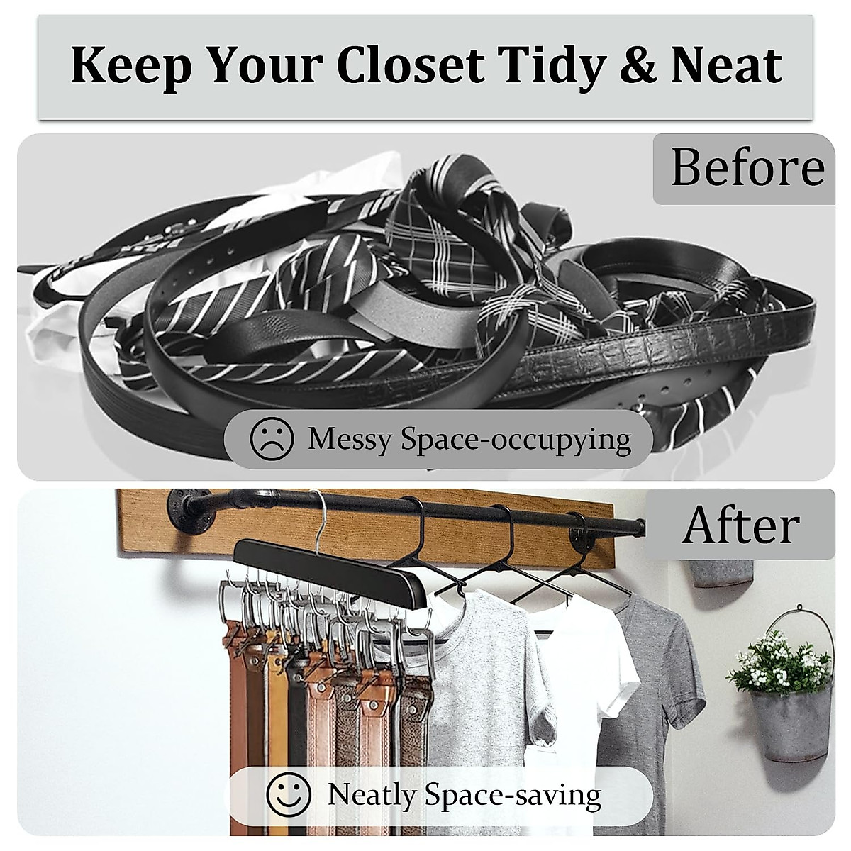 Hoomast Belt Hanger Belt Organizer Tie Rack Tank Top Bra Hanger Tie Hanger Bra Organizer for Closet with 14 Hooks,Upgraded 360°Rotating,Space Saver for Tank Top, Underwear & Tie 1pcs Storage