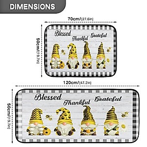 ZOEO Kitchen Mats Gnomes Set of 2 Bee Sunflower Farmhouse Floor Rug Memory Foam Shower Runner Absorbent Non Slip Light for Home Hotel Door Laundry Thick Soft Washable