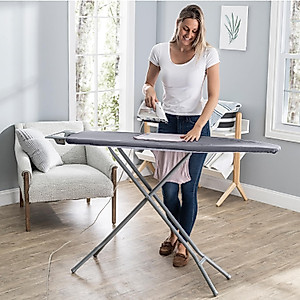 Ironing Board Full Size; Made in USA by Seymour Home Products (Solid Grey). Includes Iron Rest, Cover & Pad | All-Steel Frame, 4 Heavy Duty Legs for Extra Support | Diamond Cut Mesh Top; Steam Flow