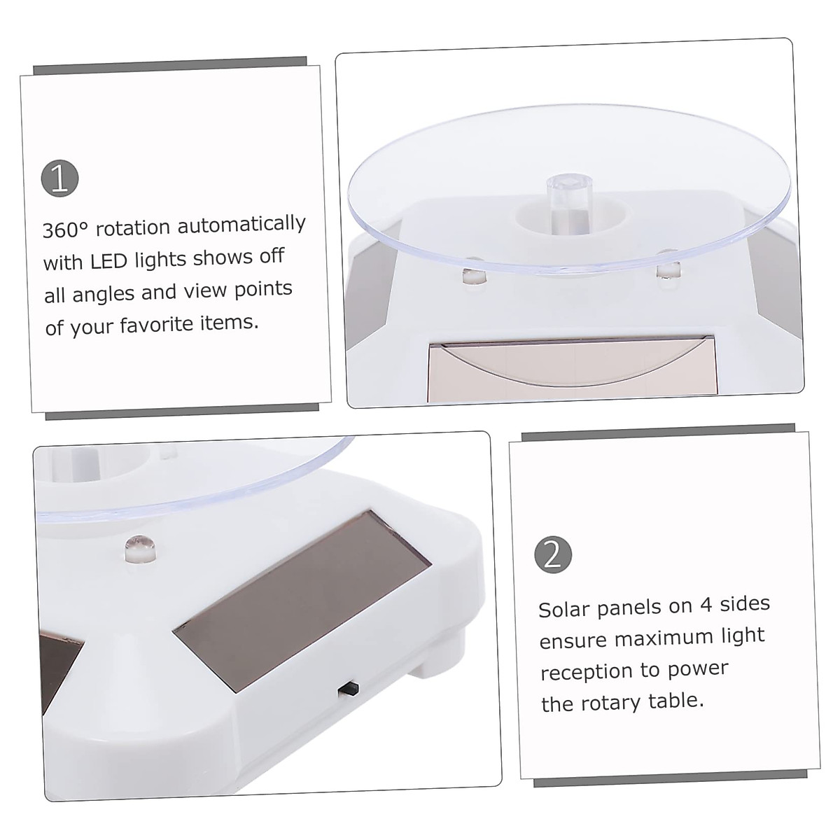 SEWACC Solar Jewelry Showcase Turntable Display Stand Led Lights Rotating Rack Odor for Shop and Home Decor